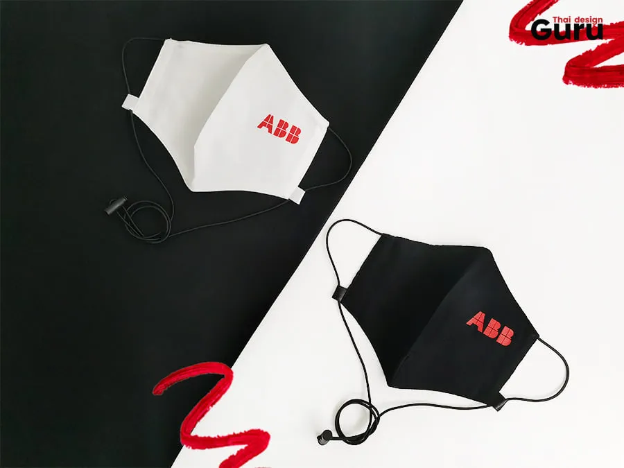 รับทำแมสผ้าพิมพ์ลายโลโก้ ABB สายปรับได้