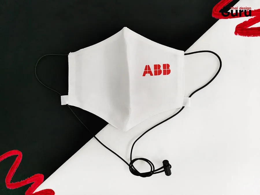 รับทำแมสผ้าพิมพ์ลายโลโก้ ABB สายปรับได้
