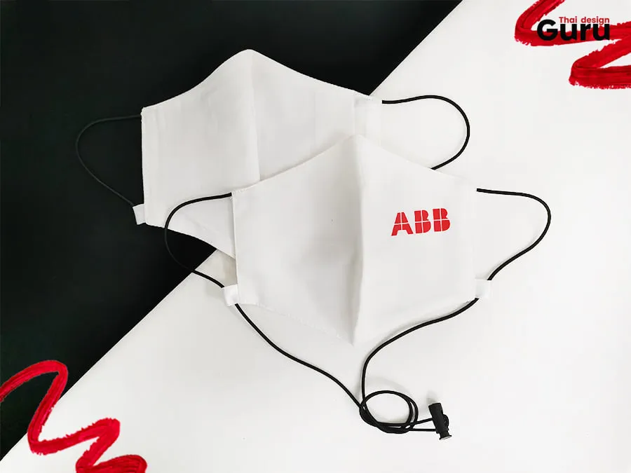 รับทำแมสผ้าพิมพ์ลายโลโก้ ABB สายปรับได้
