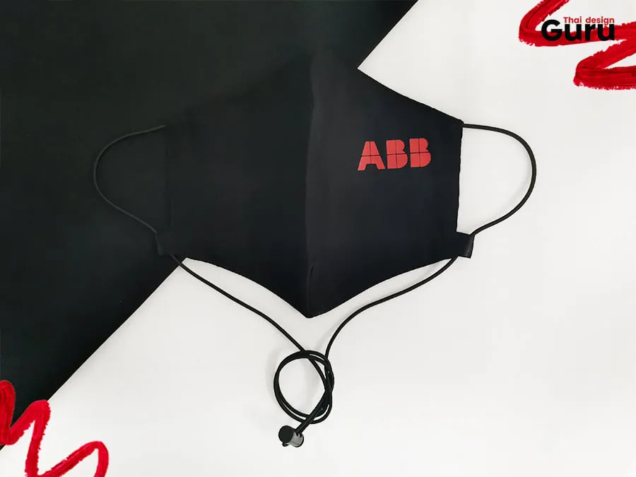 รับทำแมสผ้าพิมพ์ลายโลโก้ ABB สายปรับได้