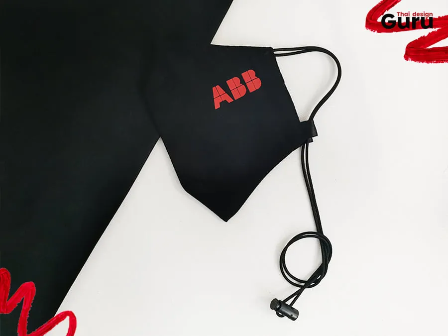 รับทำแมสผ้าพิมพ์ลายโลโก้ ABB สายปรับได้