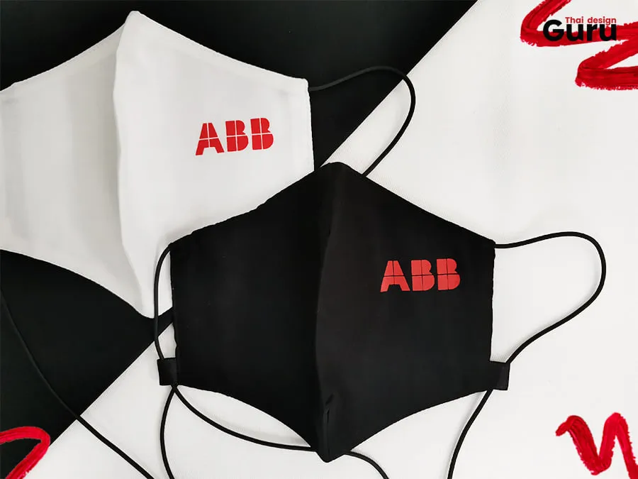 รับทำแมสผ้าพิมพ์ลายโลโก้ ABB สายปรับได้