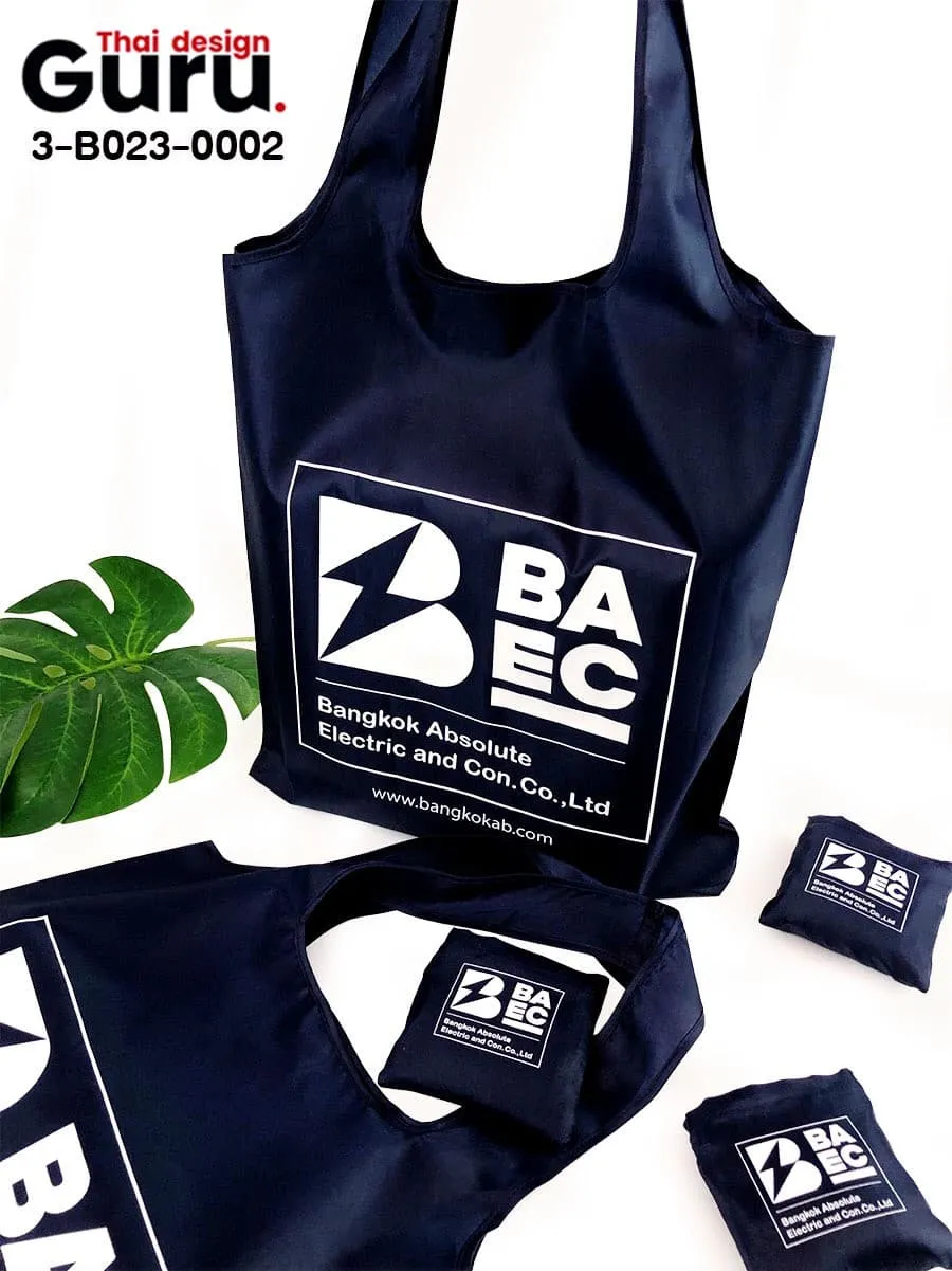 รับผลิตถุงผ้าพับได้ทรงย่าม ผ้าร่มสีกรมท่า สกรีน BAEC