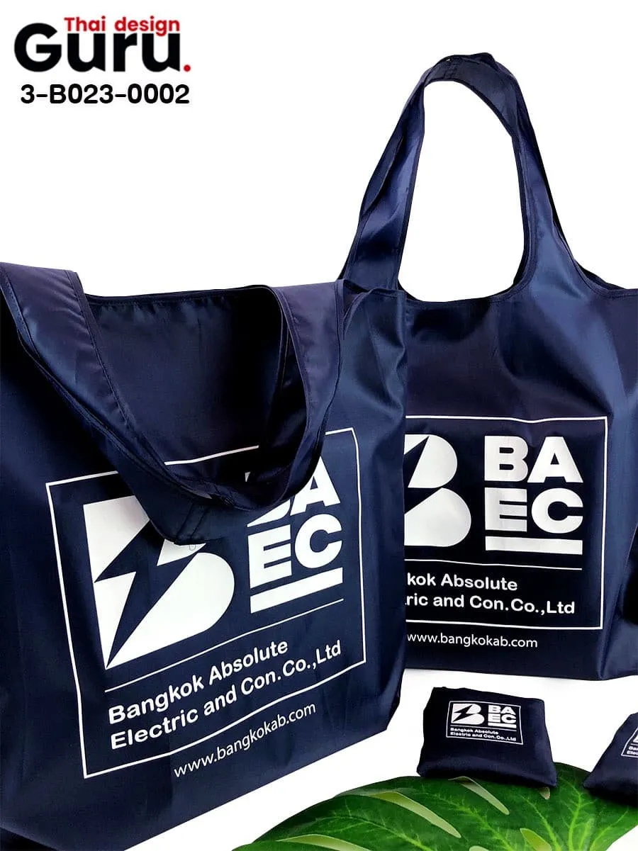 รับผลิตถุงผ้าพับได้ทรงย่าม ผ้าร่มสีกรมท่า สกรีน BAEC