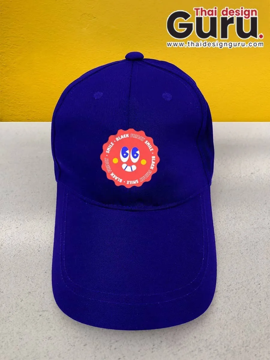 สั่งผลิตหมวกแก๊ปแฟชั่นสีน้ำเงิน ของที่ระลึก พร้อมสกรีนลาย Black Friday