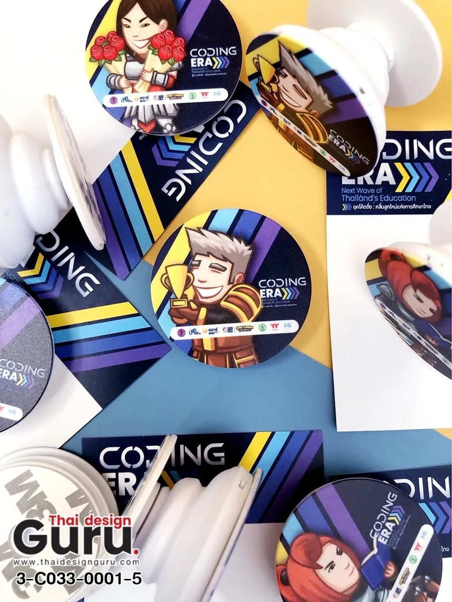 รับทำกริ๊บต็อคพิมพ์ลาย ติดพยุงมือถือ Griptok การ์ตูน Coding Era