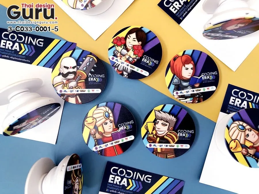 รับทำกริ๊บต็อคพิมพ์ลาย ติดพยุงมือถือ Griptok การ์ตูน Coding Era