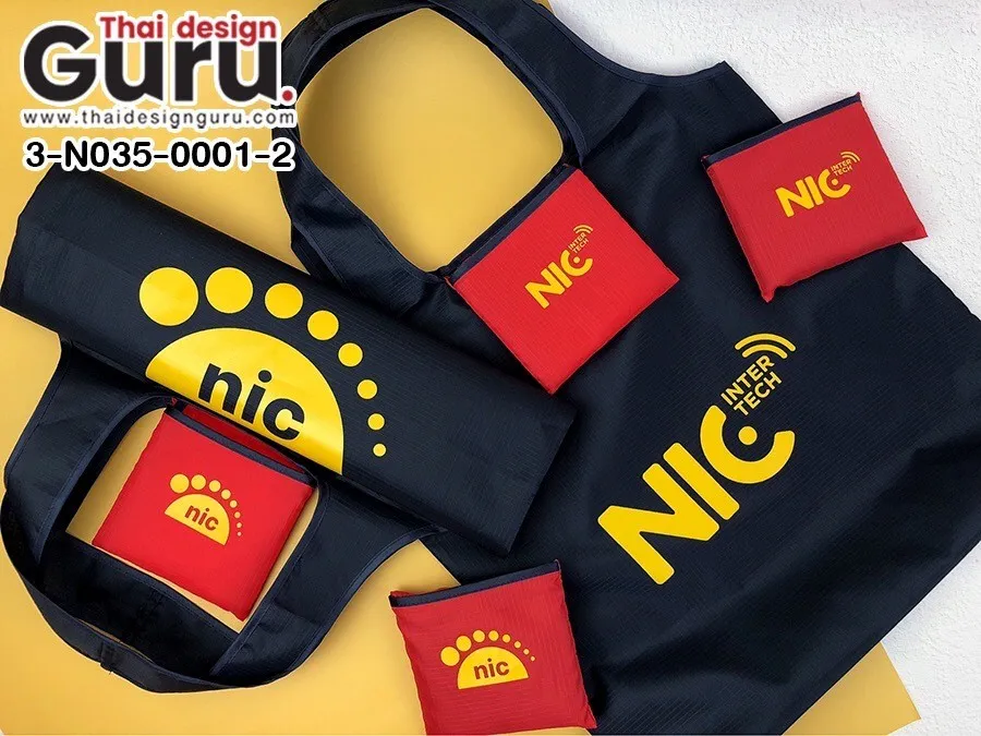 สั่งทำถุงผ้าร่มพับได้แฟชั่น 2 โทน ของที่ระลึกแจกทรงถุงย่าม สกรีนโลโก้ nic