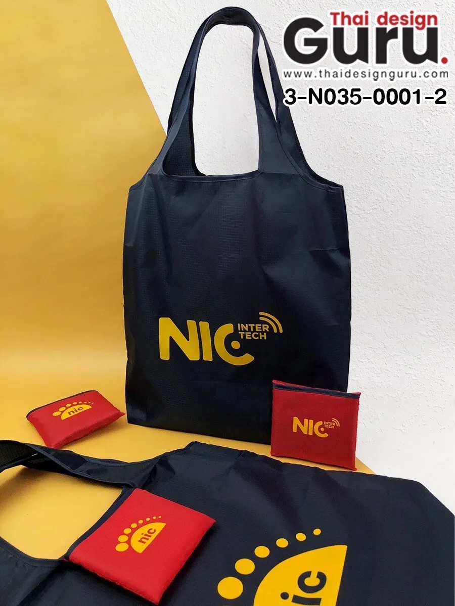 สั่งทำถุงผ้าร่มพับได้แฟชั่น 2 โทน ของที่ระลึกแจกทรงถุงย่าม สกรีนโลโก้ nic