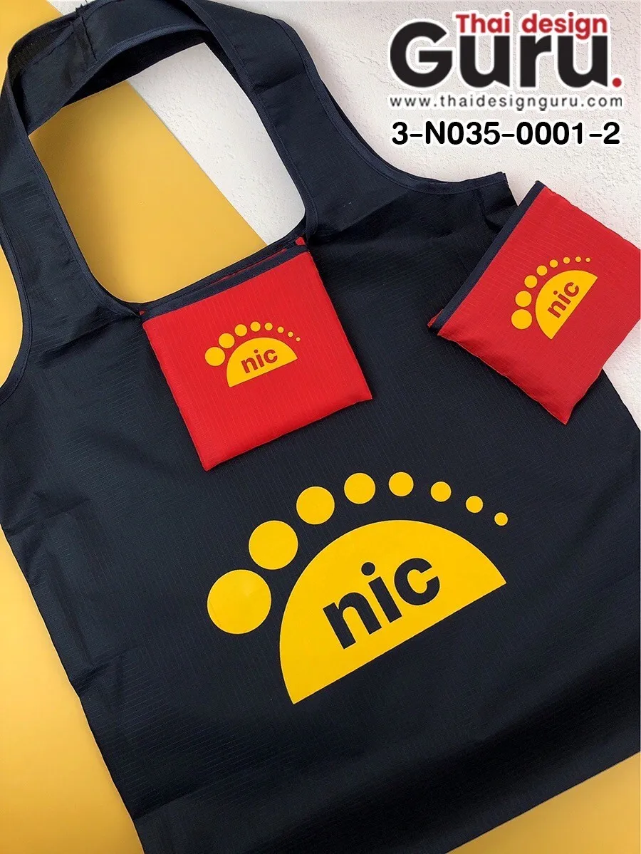สั่งทำถุงผ้าร่มพับได้แฟชั่น 2 โทน ของที่ระลึกแจกทรงถุงย่าม สกรีนโลโก้ nic