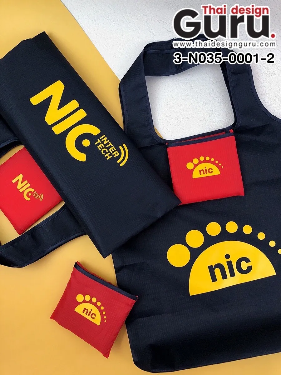 สั่งทำถุงผ้าร่มพับได้แฟชั่น 2 โทน ของที่ระลึกแจกทรงถุงย่าม สกรีนโลโก้ nic