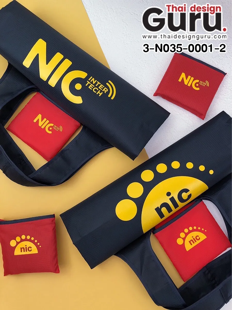 สั่งทำถุงผ้าร่มพับได้แฟชั่น 2 โทน ของที่ระลึกแจกทรงถุงย่าม สกรีนโลโก้ nic