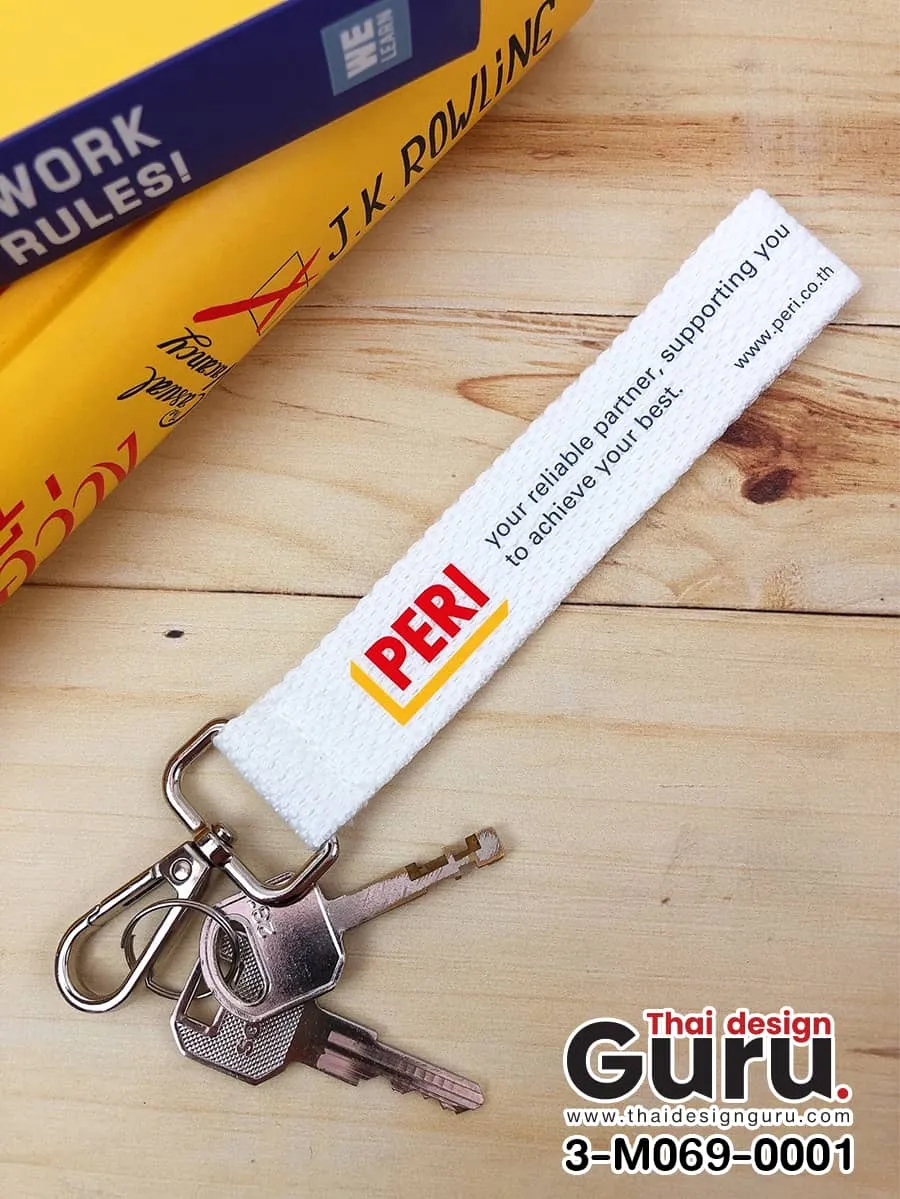 รับผลิตพวงกุญแจสายสปันลายหยาบ ขนาด 1 นิ้ว พร้อมสกรีนลาย Peri