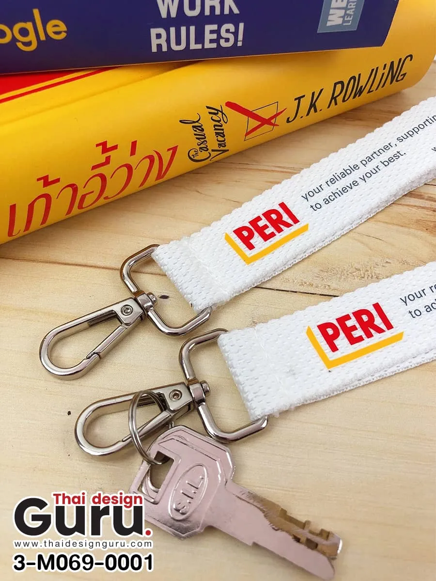 รับผลิตพวงกุญแจสายสปันลายหยาบ ขนาด 1 นิ้ว พร้อมสกรีนลาย Peri