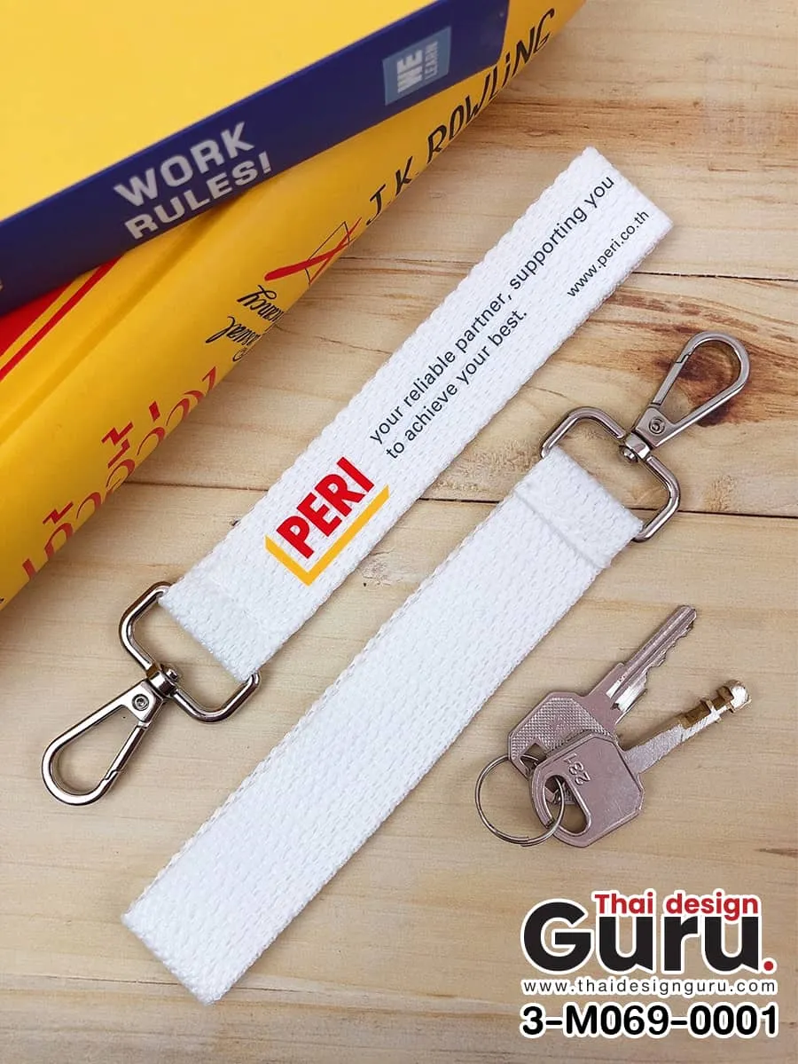 รับผลิตพวงกุญแจสายสปันลายหยาบ ขนาด 1 นิ้ว พร้อมสกรีนลาย Peri