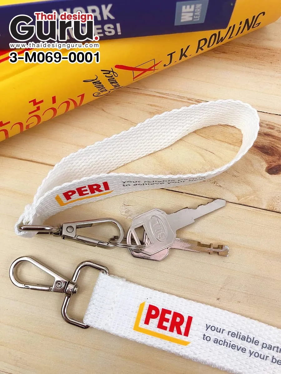 รับผลิตพวงกุญแจสายสปันลายหยาบ ขนาด 1 นิ้ว พร้อมสกรีนลาย Peri