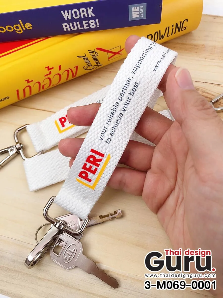 รับผลิตพวงกุญแจสายสปันลายหยาบ ขนาด 1 นิ้ว พร้อมสกรีนลาย Peri