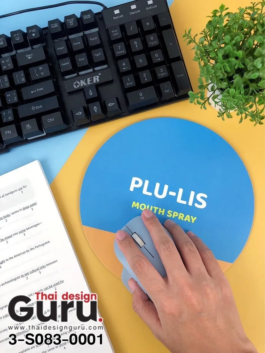 รับทำแผ่นรองเมาส์ไดคัททรงกลม รองโฟม Fullcolor พิมพ์แบรนด์ Plu-lis