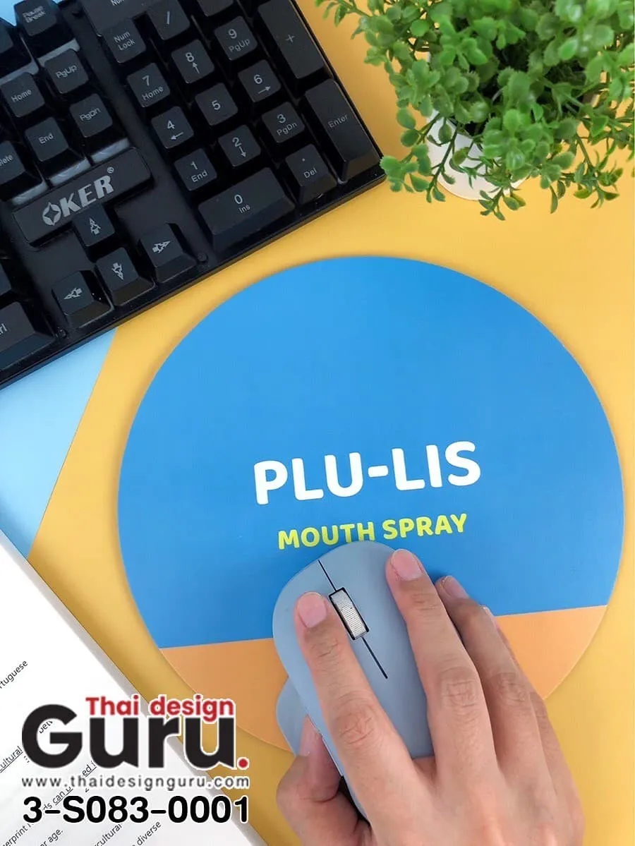 รับทำแผ่นรองเมาส์ไดคัททรงกลม รองโฟม Fullcolor พิมพ์แบรนด์ Plu-lis