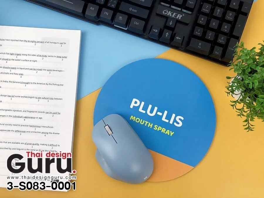 รับทำแผ่นรองเมาส์ไดคัททรงกลม รองโฟม Fullcolor พิมพ์แบรนด์ Plu-lis