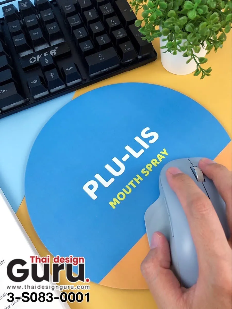 รับทำแผ่นรองเมาส์ไดคัททรงกลม รองโฟม Fullcolor พิมพ์แบรนด์ Plu-lis