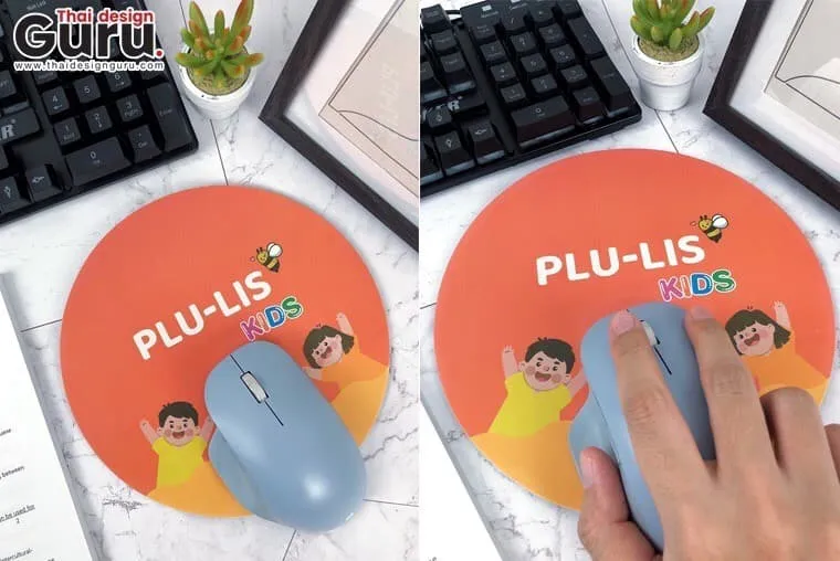 สั่งทำแผ่นรองเมาส์ทรงกลม ของแจกที่ระลึกสายไอที พิมพ์ลาย Plu lis kids