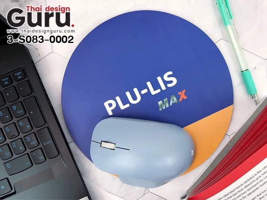 ผลิตแผ่นรองเมาส์พลาสติกไดคัทกลม Fullcolor พิมพ์แบรนด์ Plu-lis
