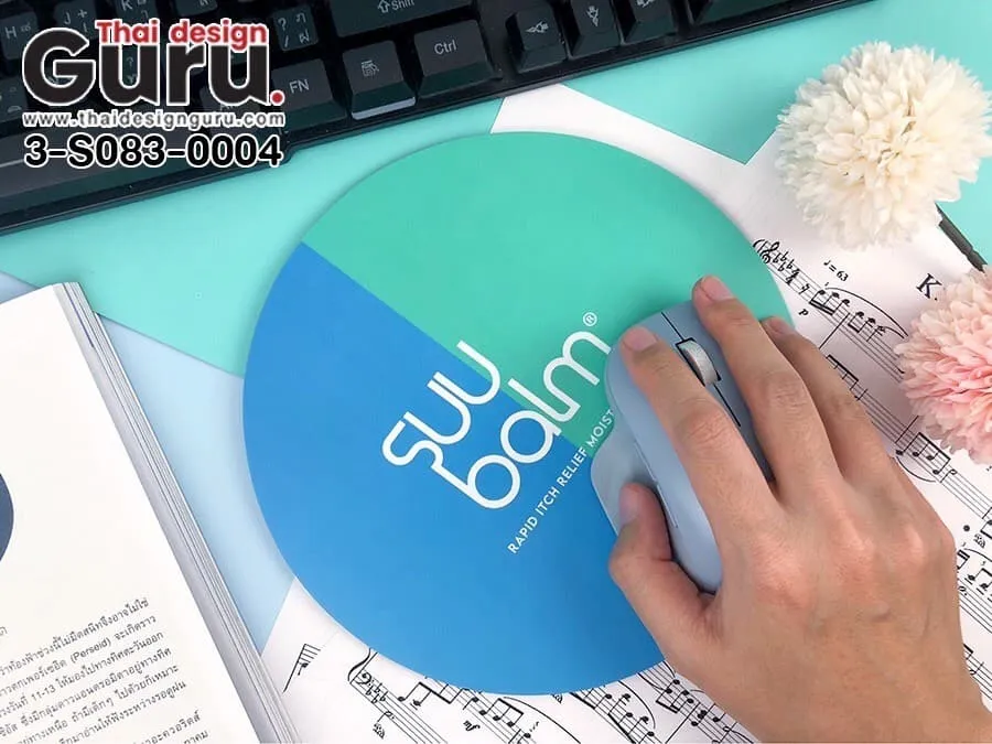 สั่งทำแผ่นรองเมาส์พลาสติกไดคัทกลม Fullcolor พิมพ์ลายSuu Balm