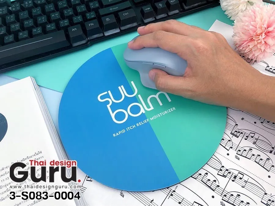 สั่งทำแผ่นรองเมาส์พลาสติกไดคัทกลม Fullcolor พิมพ์ลายSuu Balm