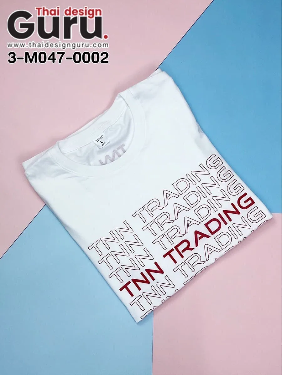 ผลิตเสื้อยืดคอกลมสีขาว Freesize ของแจกเทศกาล พิมพ์แบรนด์ TNN