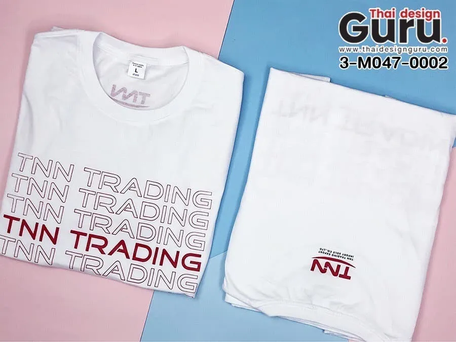 ผลิตเสื้อยืดคอกลมสีขาว Freesize ของแจกเทศกาล พิมพ์แบรนด์ TNN