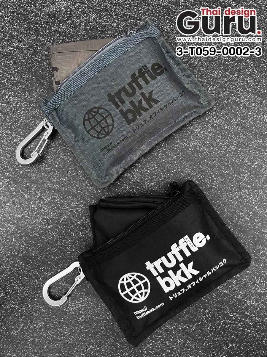 รับทำถุงผ้าร่มพับเก็บได้ สีดำเทาพร้อมซองเก็บการ์ด สกรีนโลโก้ Truffle bkk